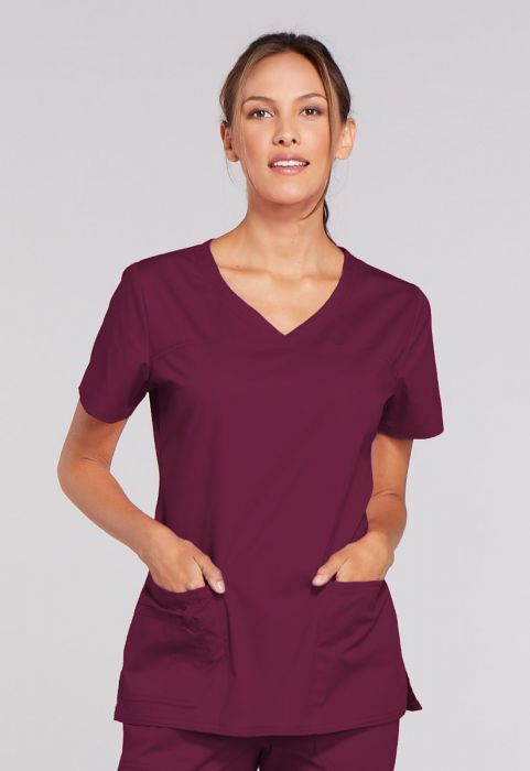 Schools: Wine Female V-neck Scrub Top ESBOCES AE no logo required